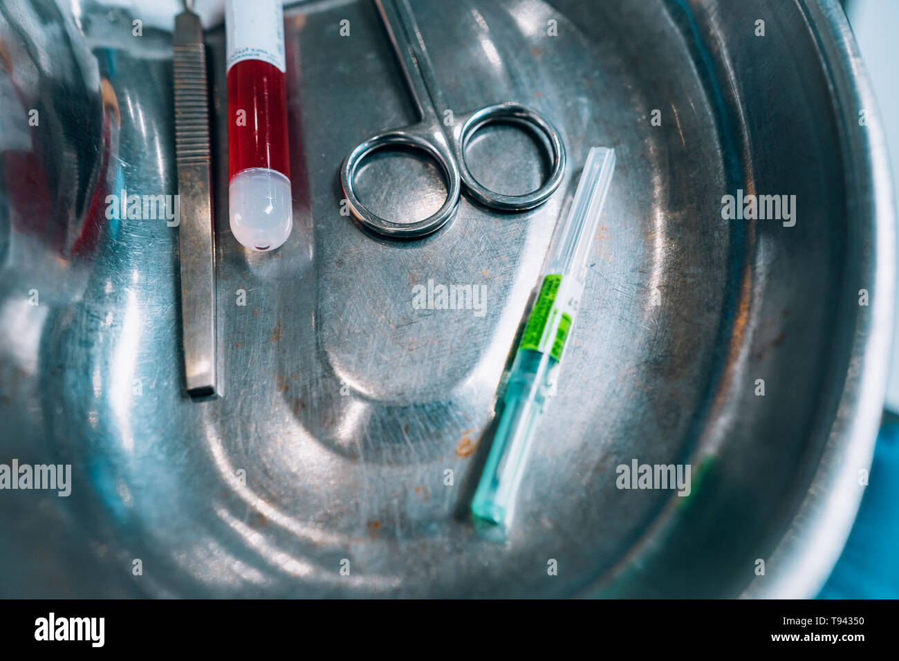 Surgical tray with medical equipment for blood taking Stock Photo - Alamy