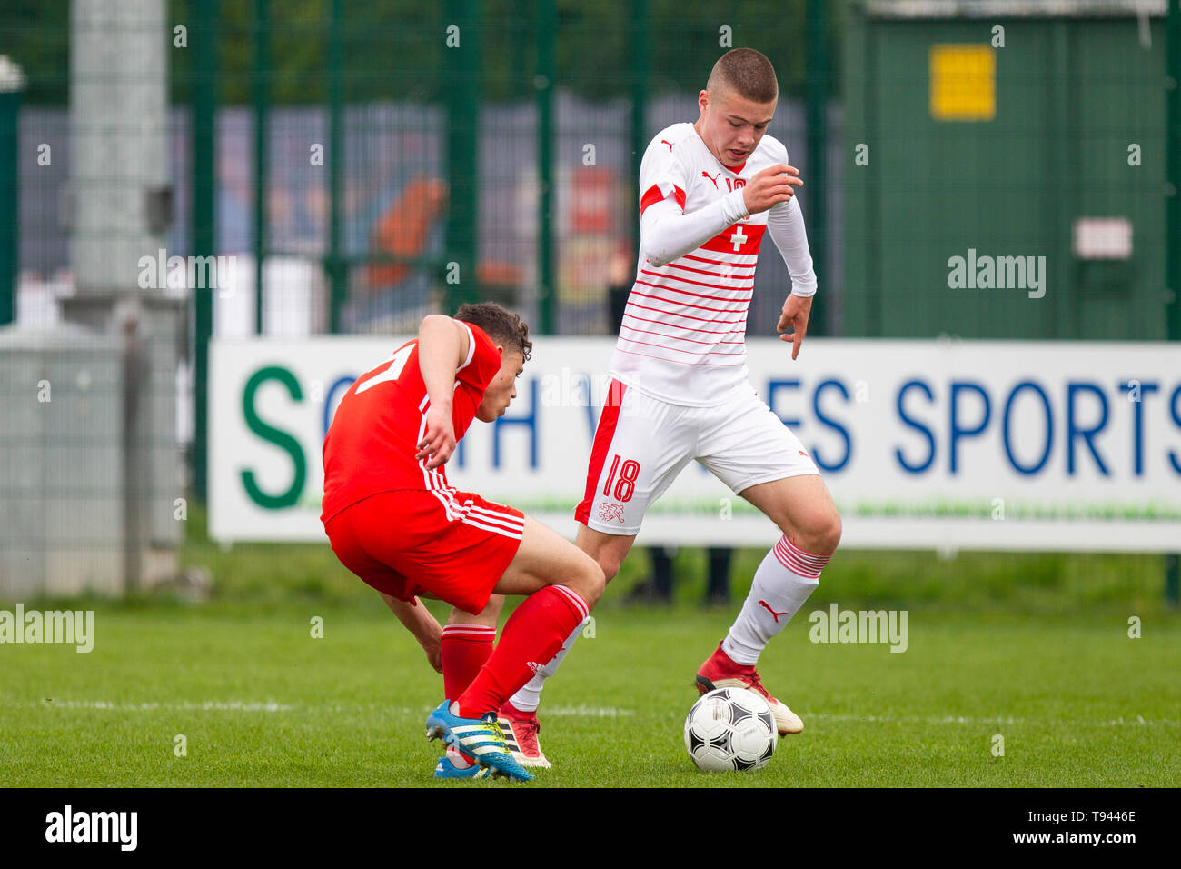 Newport, Wales, UK, April 16th 2019. Nathan Wicht of Switzerland gets ...
