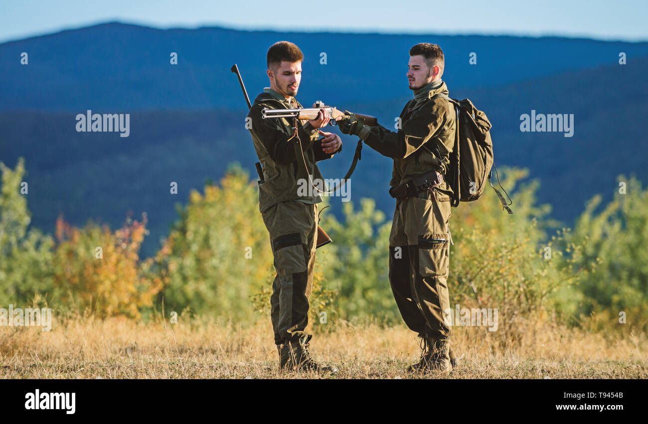 Friendship of men hunters. Military uniform fashion. Army forces ...