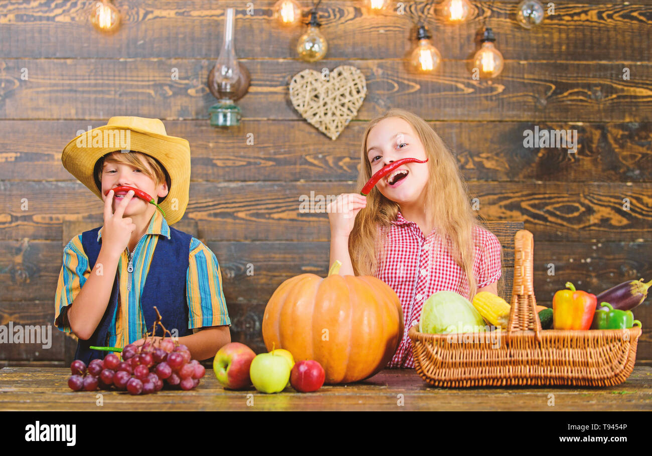 Farm market. Siblings having fun. Kids farmers girl boy vegetables ...