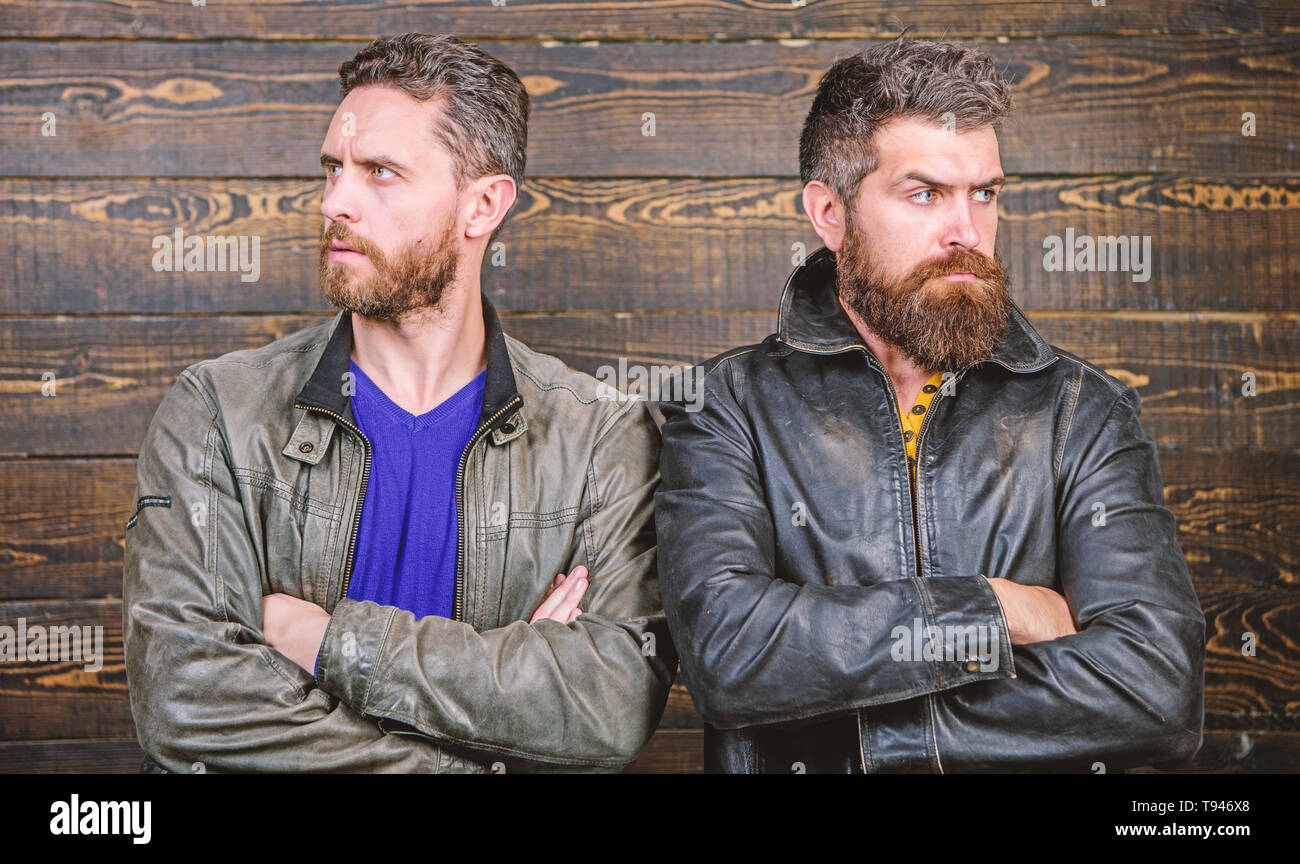 Men brutal bearded hipster. Exude masculinity. Confident competitors ...