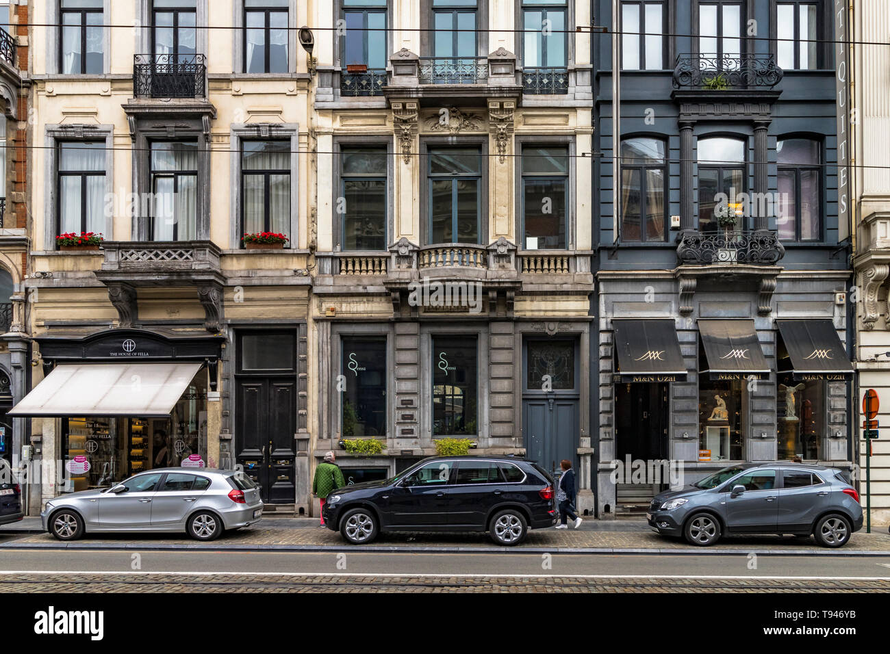 Building facades along Rue de la Régence in The Sablon district of ...