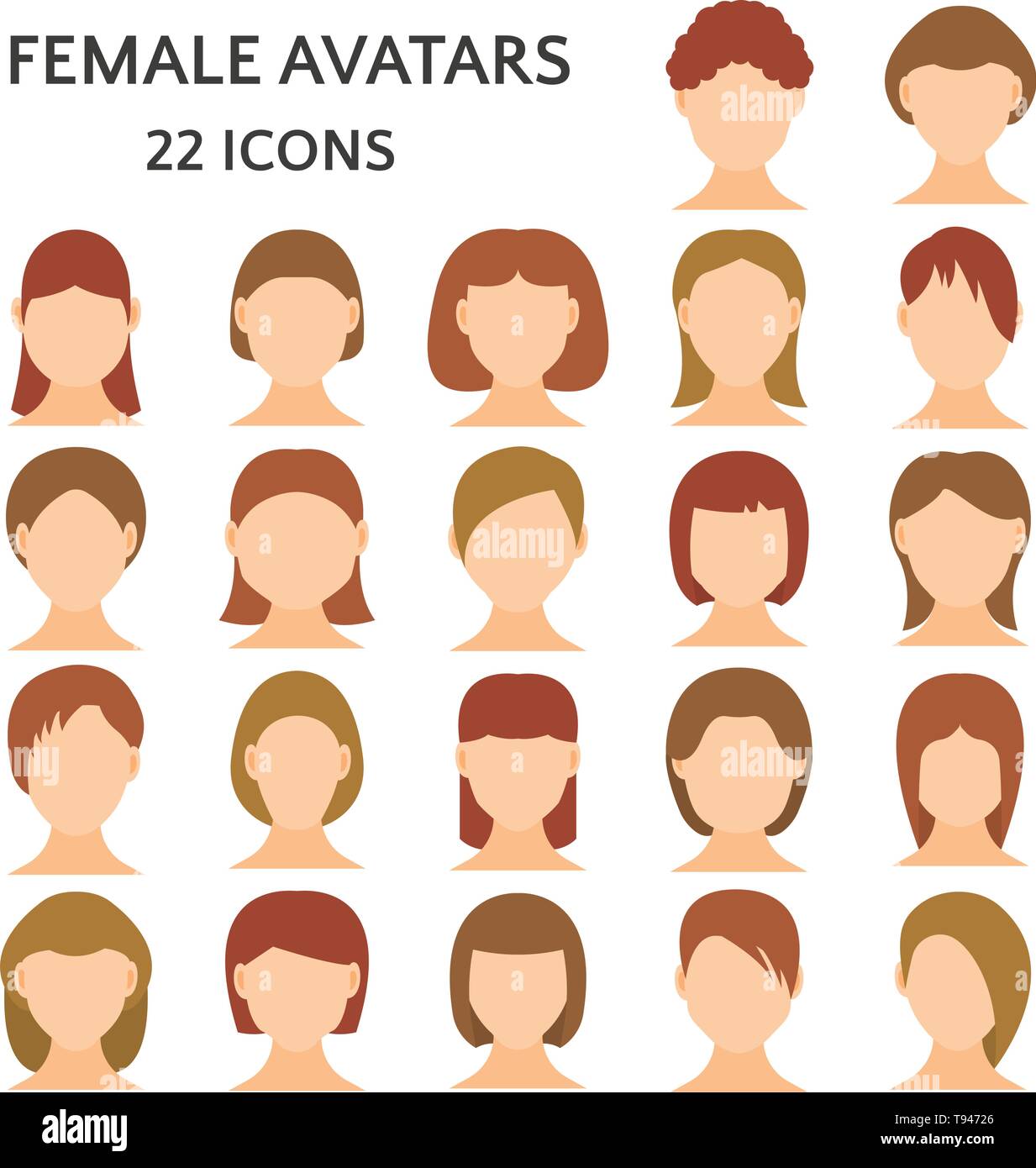Female avatars icon set. Women without emotions on the face, girls with ...