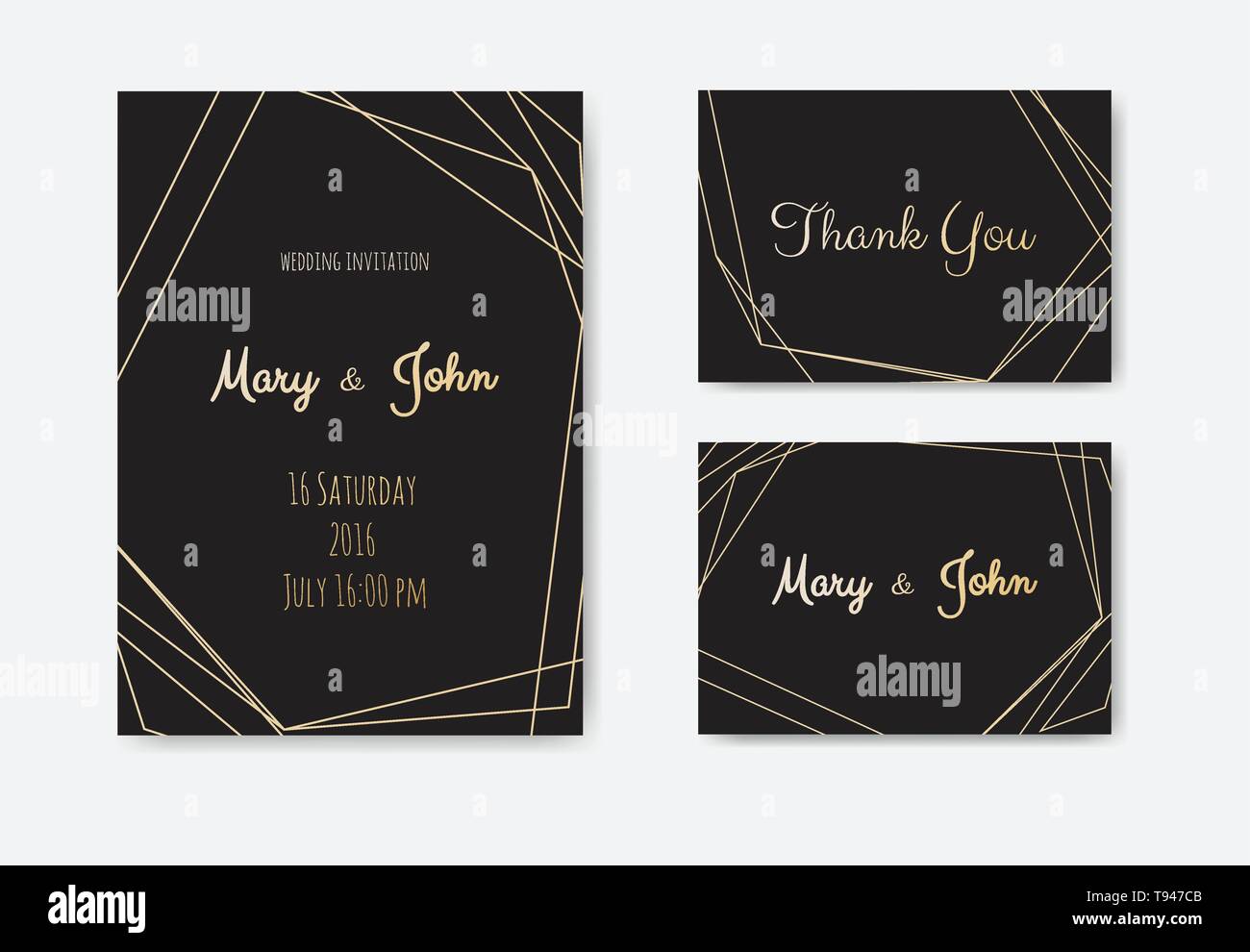 Wedding Invitation, invite card design with Geometrical art lines, gold ...