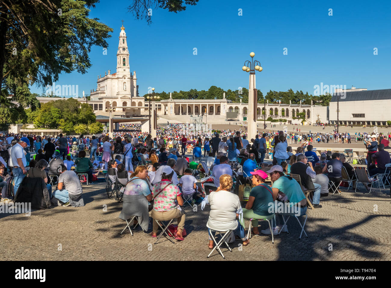 Fatima, Portugal - May 12, 2019: View of the Shrine of Fatima with ...