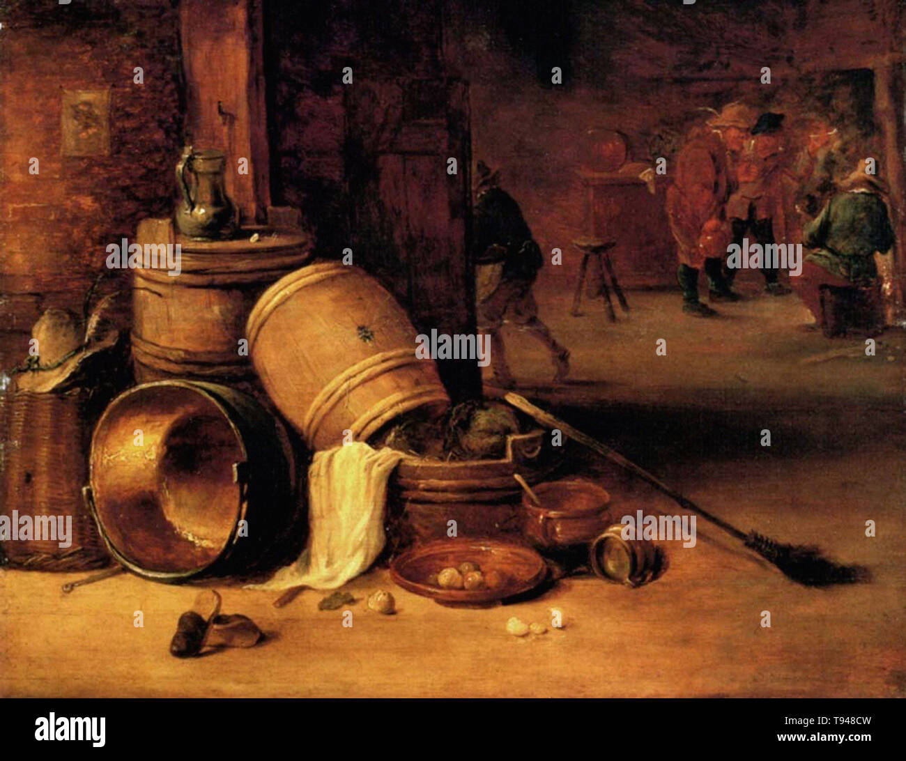 David Teniers the Younger - an interior scene with pots barrels baskets ...