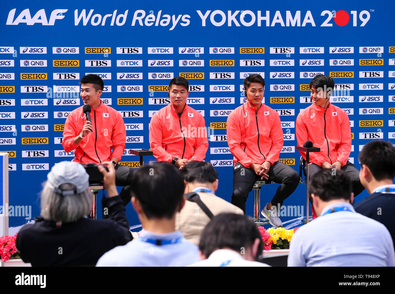 YOKOHAMA, JAPAN - MAY 10: Japan's 4x100m team (Yoshihide Kiryu, Ryota ...