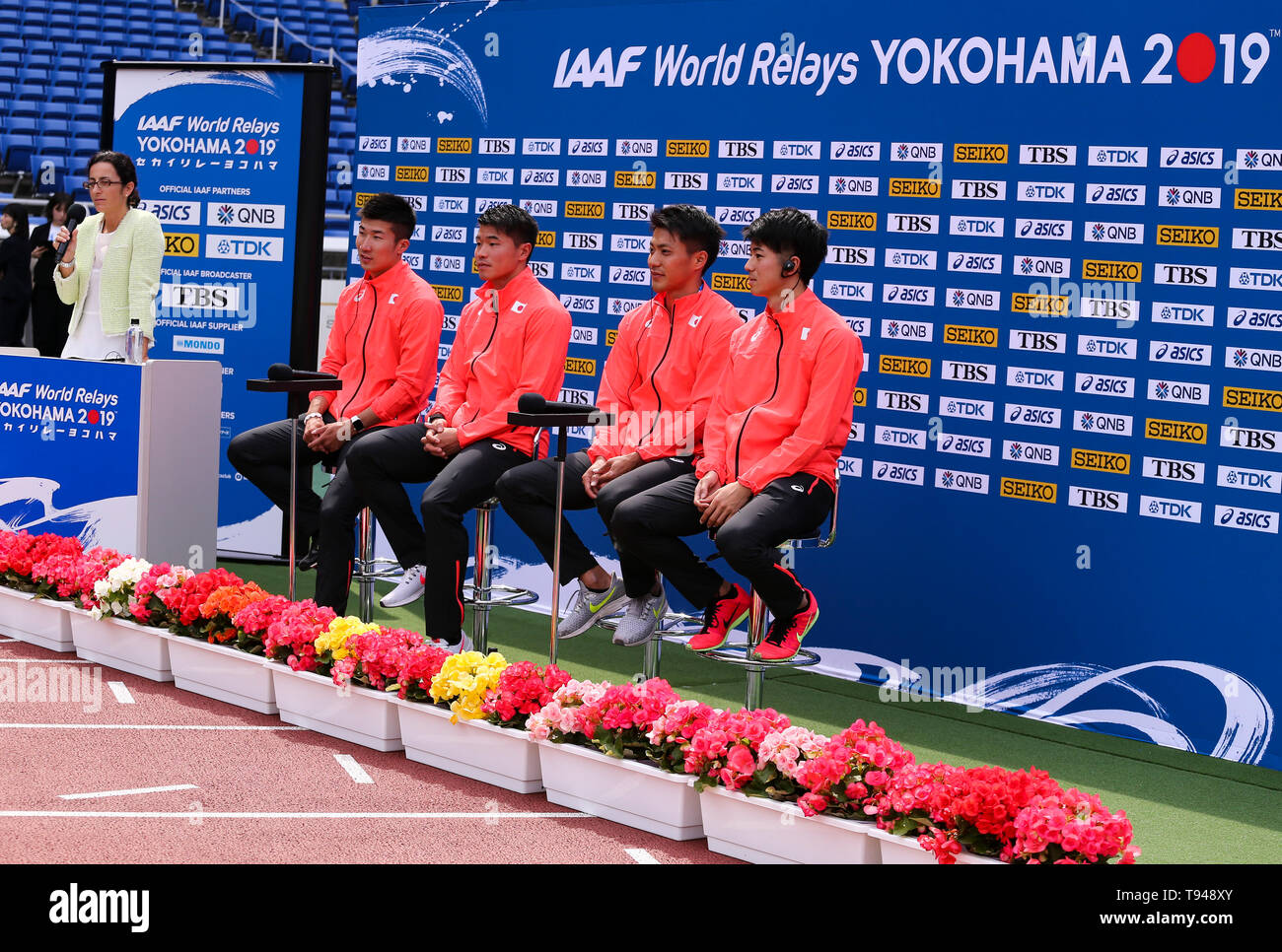 YOKOHAMA, JAPAN - MAY 10: Japan's 4x100m team (Yoshihide Kiryu, Ryota ...