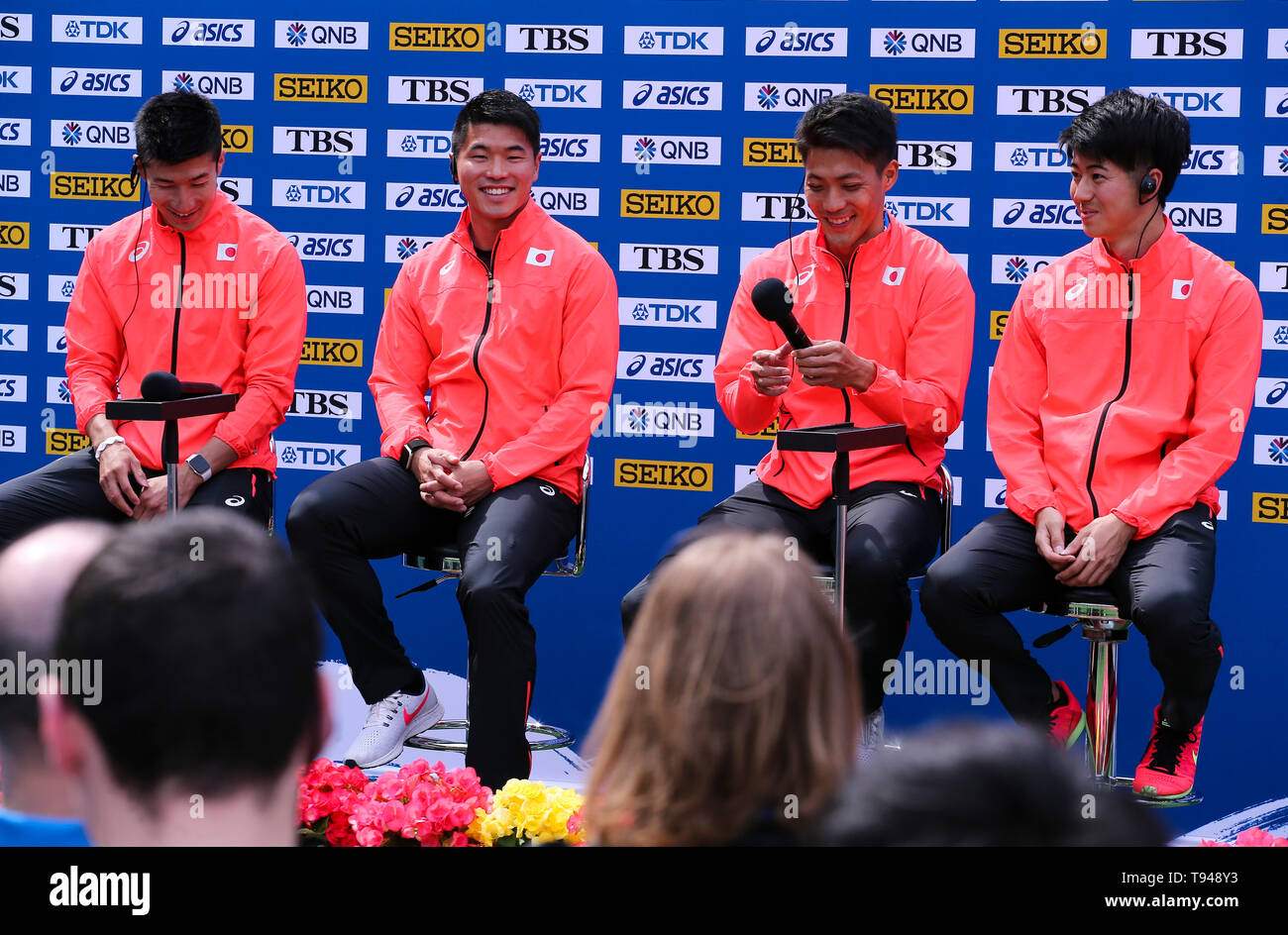 YOKOHAMA, JAPAN - MAY 10: Japan's 4x100m team (Yoshihide Kiryu, Ryota ...