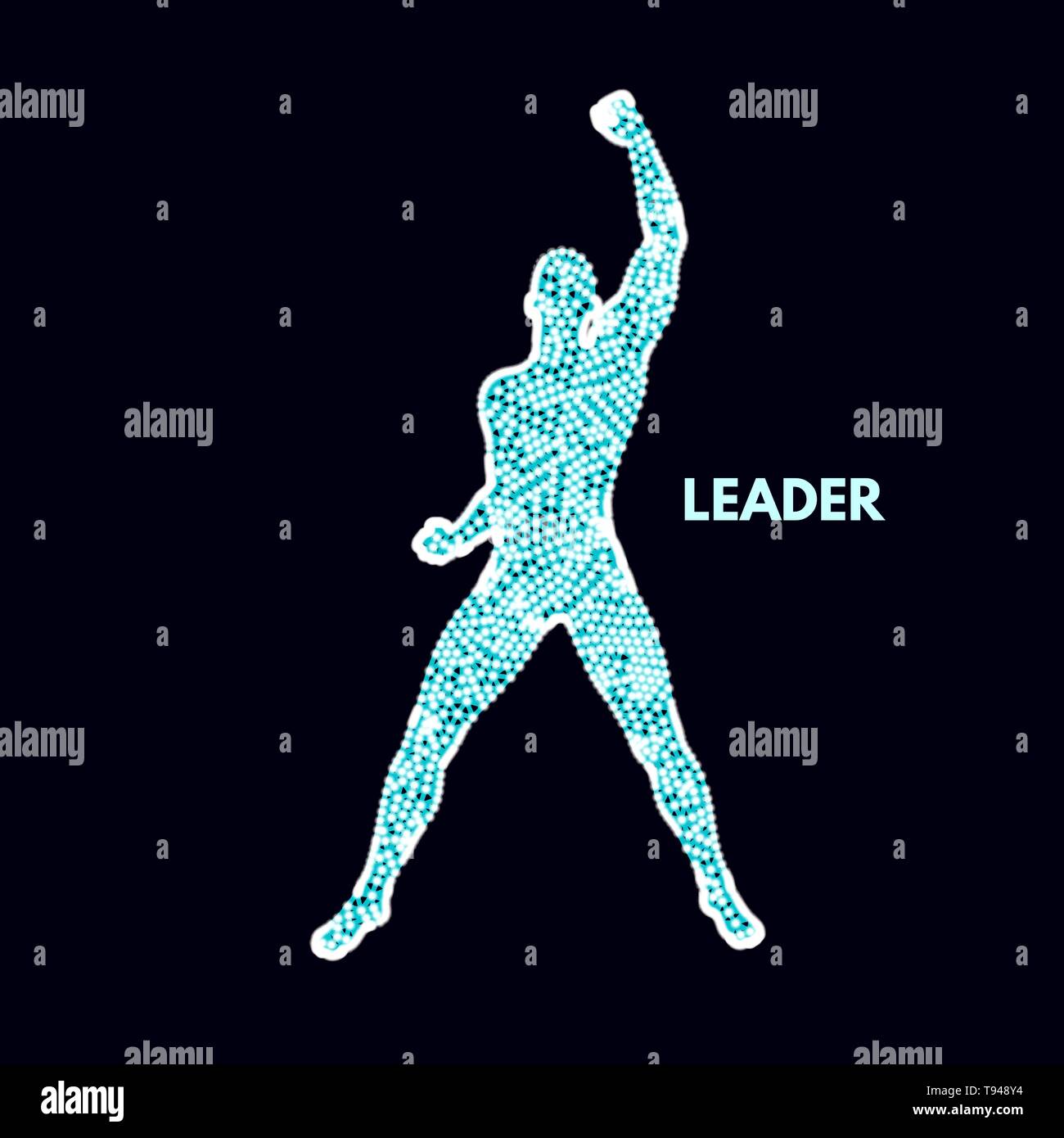 Leadership concept. Standing Man. Human with arm up. Silhouette for ...