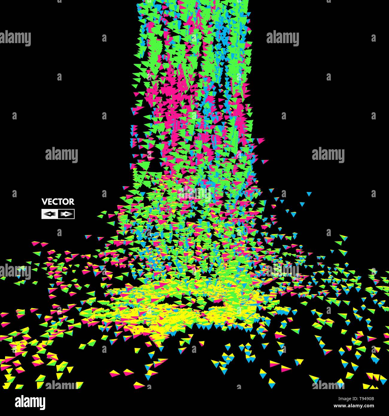 Array with dynamic emitted particles. Futuristic design. Abstract background. Vector ...