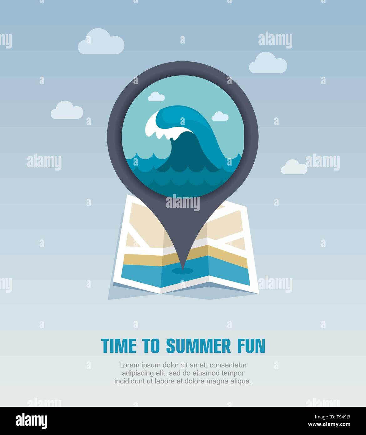 Ocean wave vector pin map icon. Beach Map pointer. Summer Map markers ...