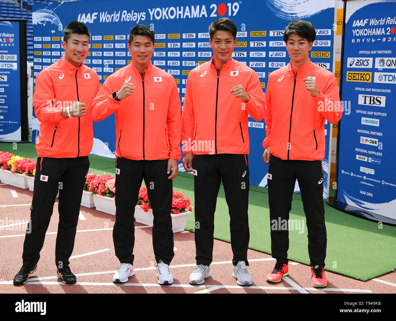 YOKOHAMA, JAPAN - MAY 10: Japan's 4x100m team (Yoshihide Kiryu, Ryota ...