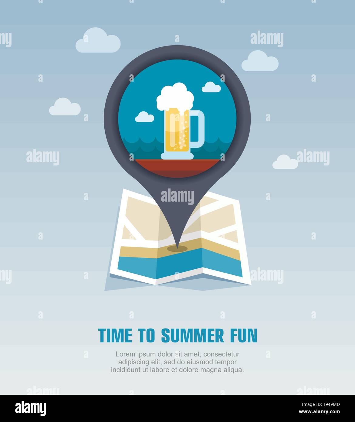 Beer Mug vector pin map icon. Beach Map pointer. Summer Map markers ...