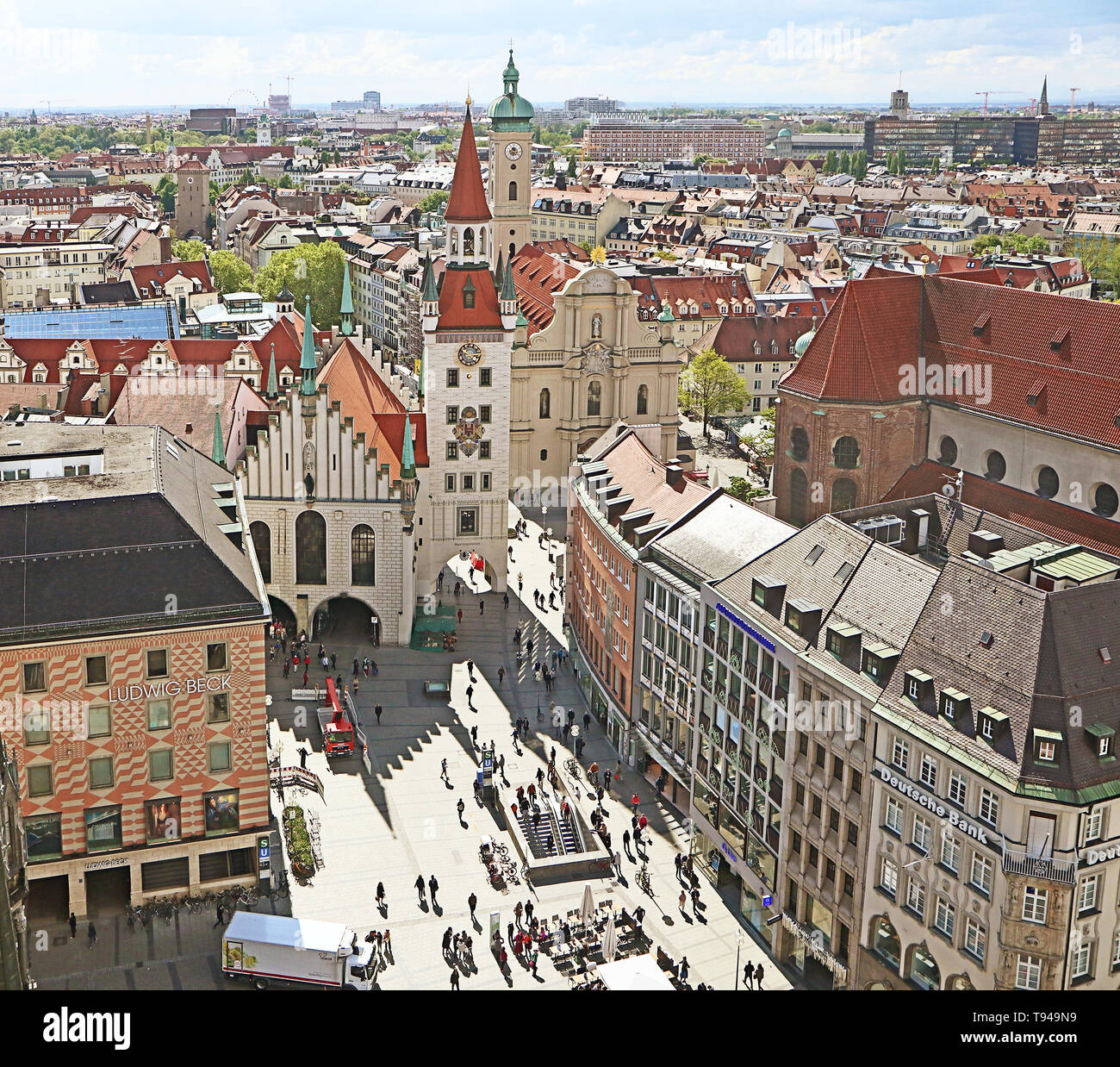 MUNICH, GERMANY - An aerial view of Marienplatz the heart of Munich ...