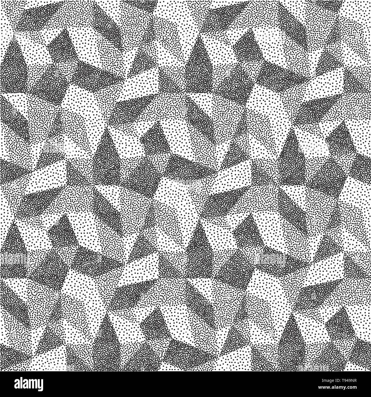 Geometric triangles background. Mosaic. Black and white grainy dotwork ...