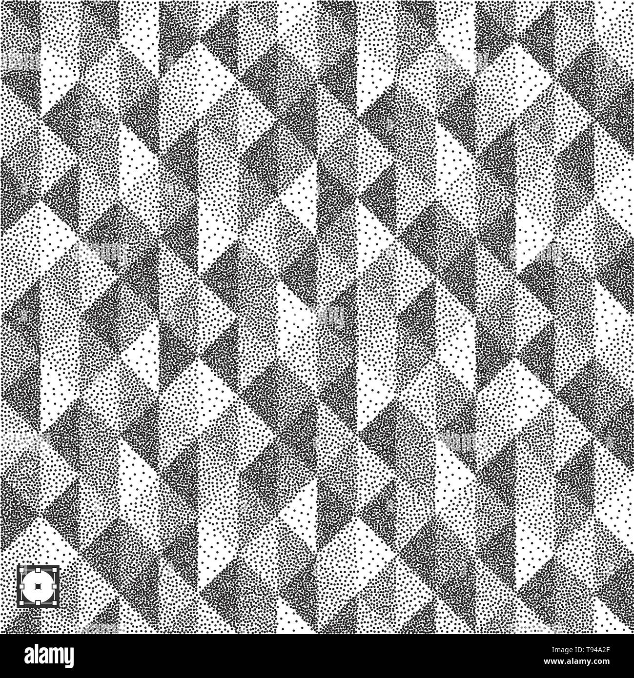 Geometric triangles background. Mosaic. Black and white grainy dotwork ...