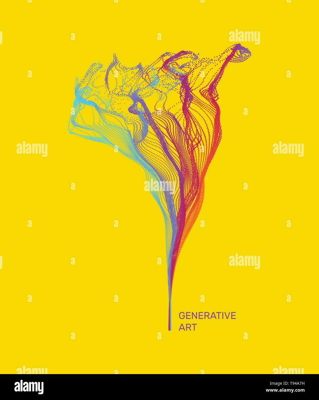 Array with dynamic emitted particles. Water splash imitation. Abstract ...