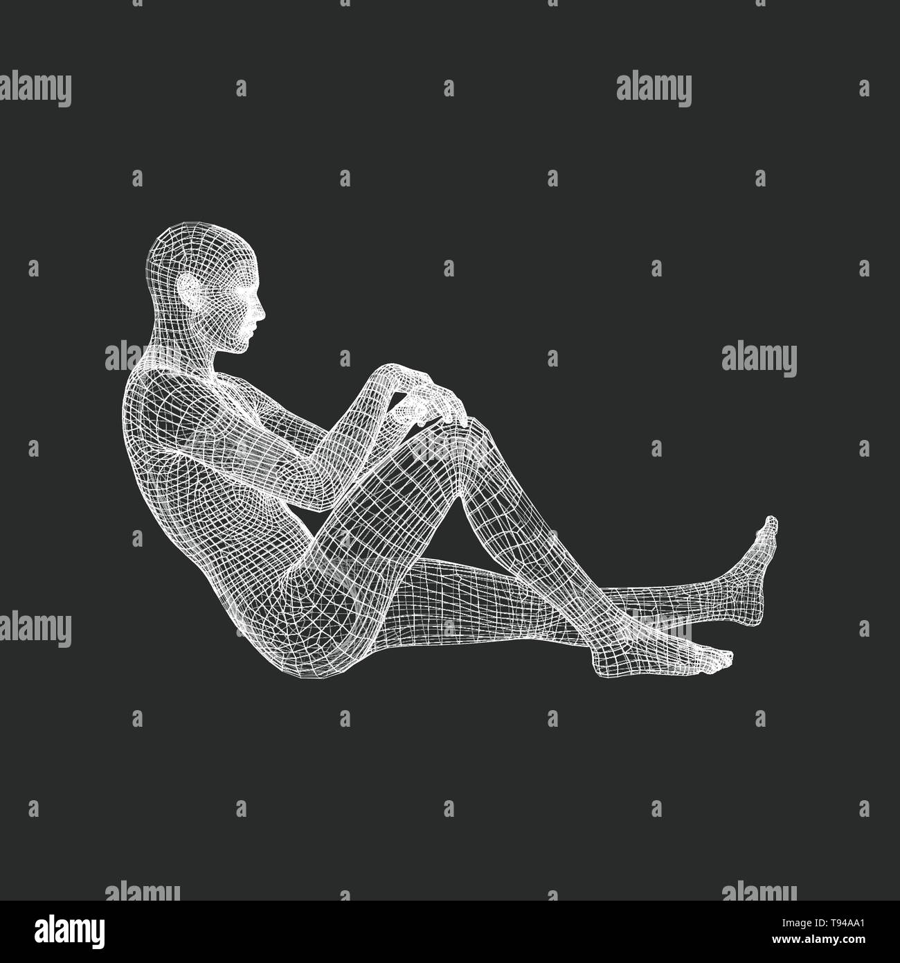 Man in a Thinker Pose. 3D Model of Man. Geometric Design. Human Body ...
