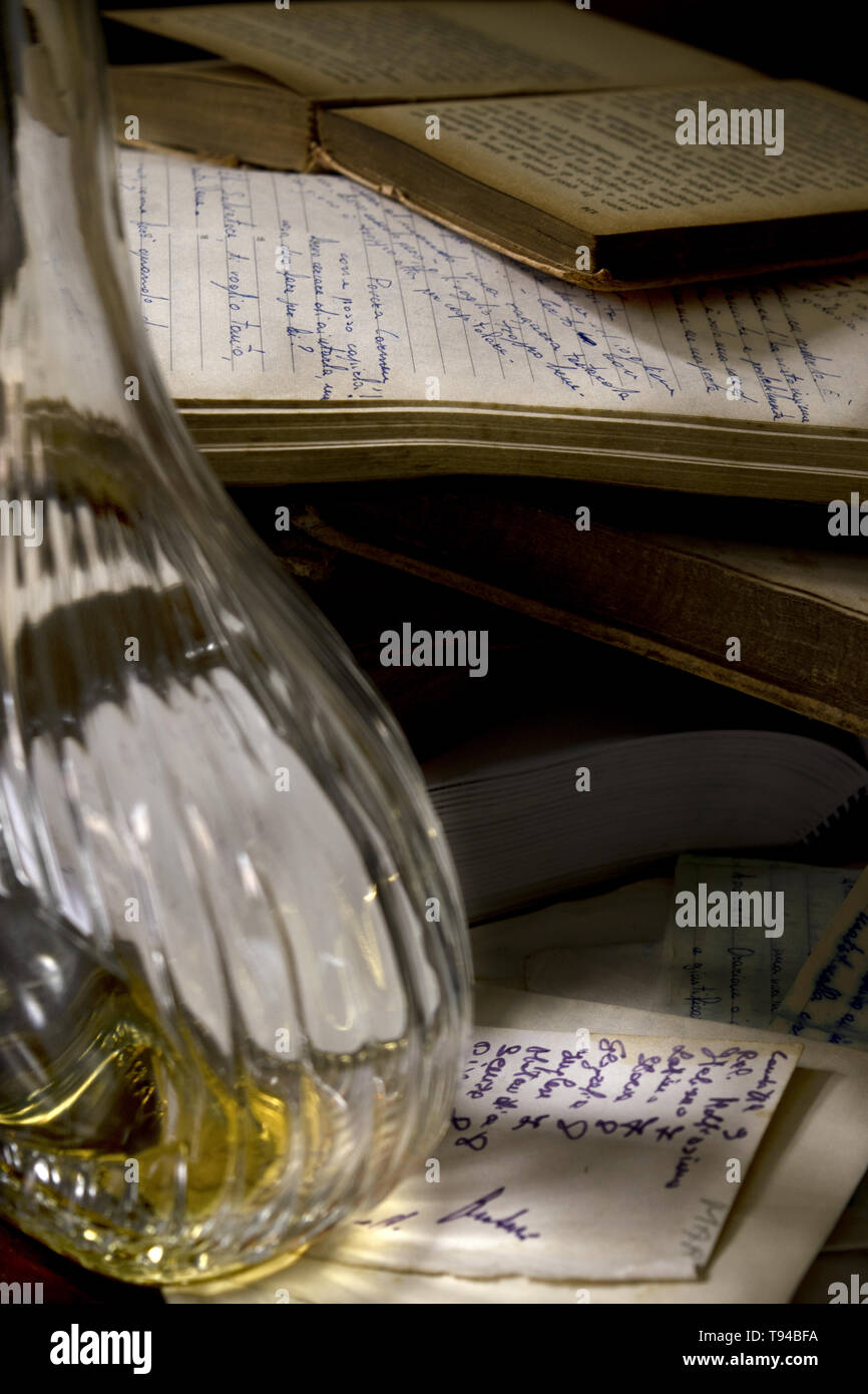stack of old books with a handwritten diary Stock Photo - Alamy