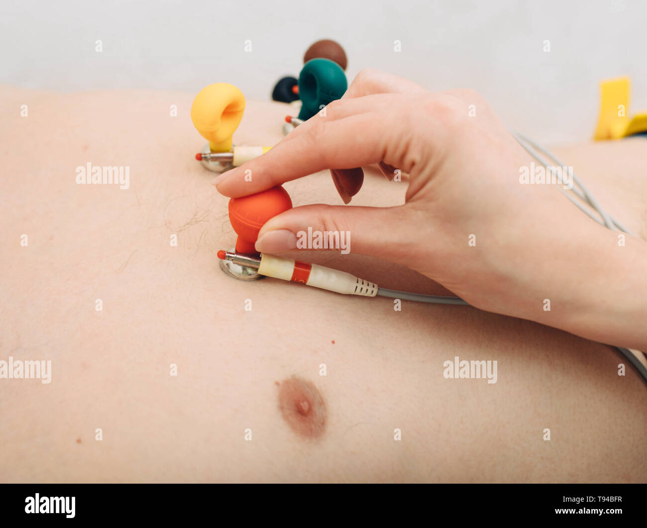 patient getting heart rate monitored at hospital. Close-up Of Ecg ...