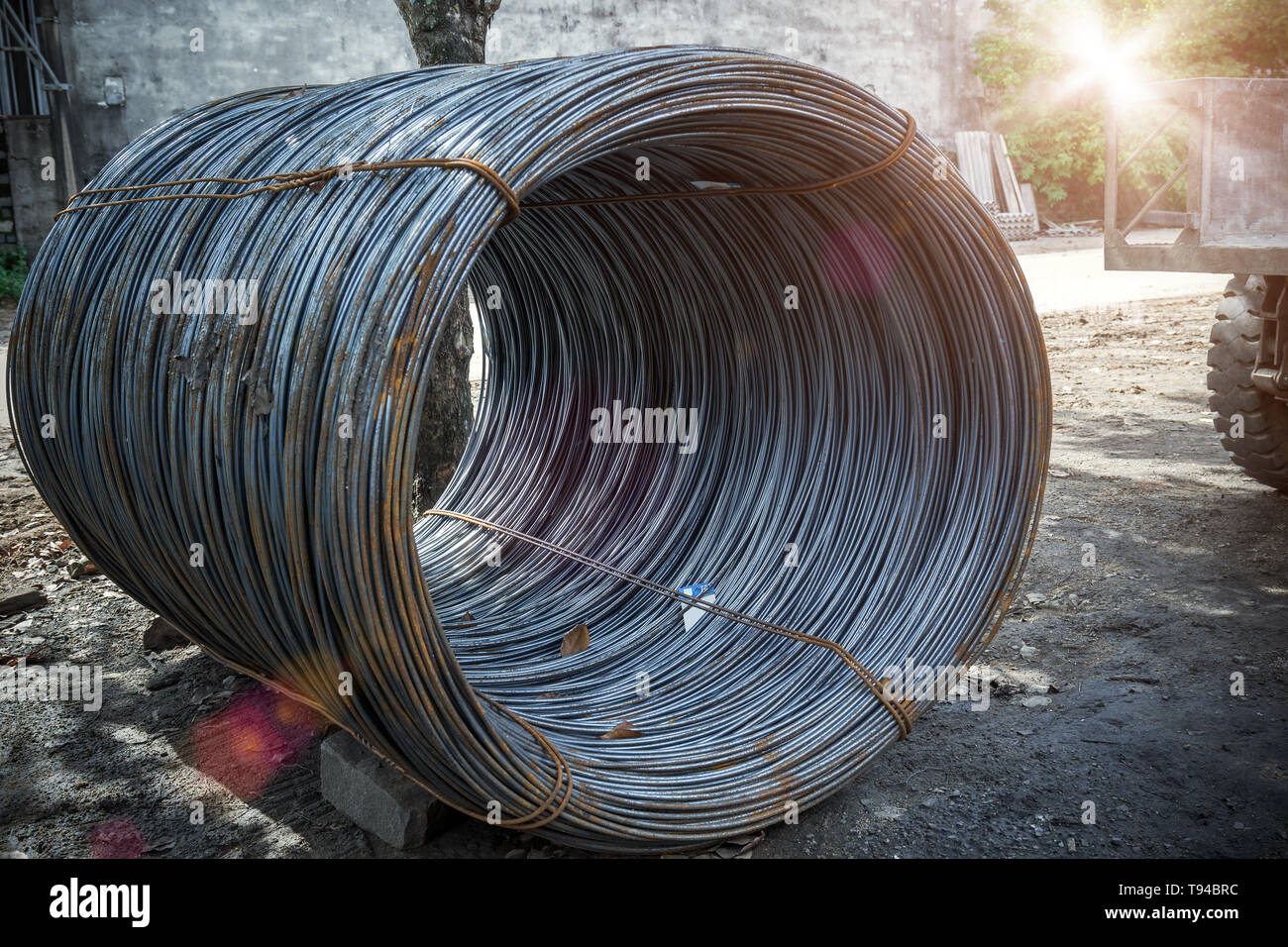 steel rebar for reinforcement concrete at construction site with house ...