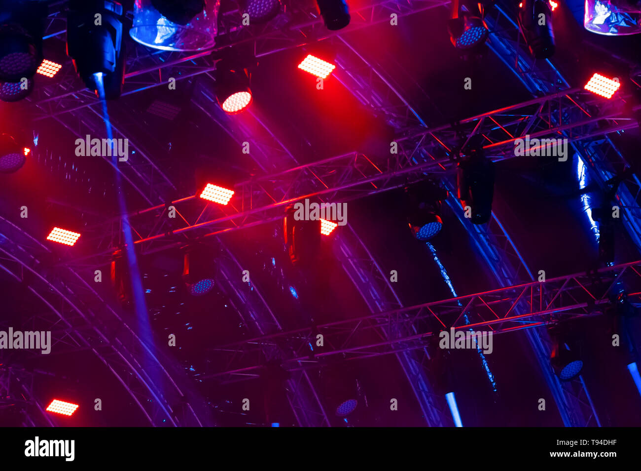 Blue neon light. Colorful concert lighting. Rays of light from concert ...