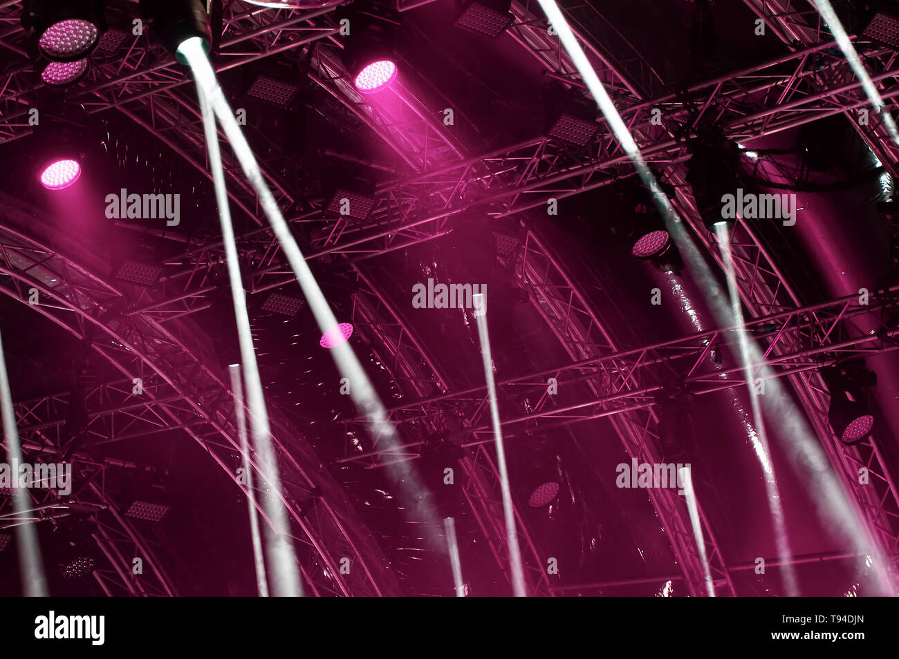 Blue neon light. Colorful concert lighting. Rays of light from concert ...