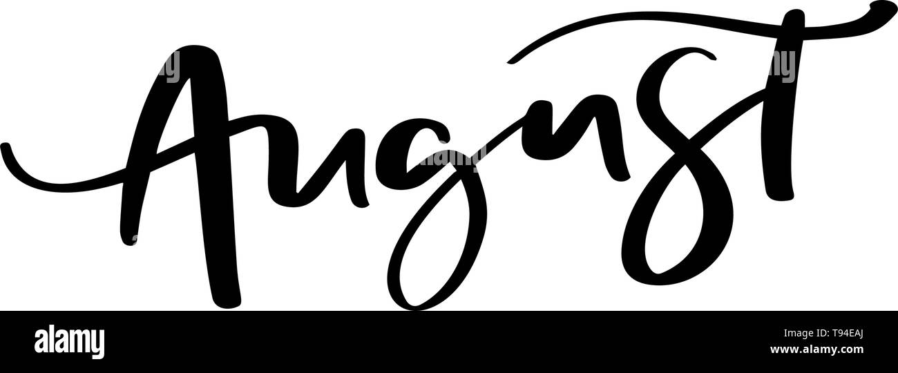 Hand drawn typography lettering text August. Isolated on the white ...