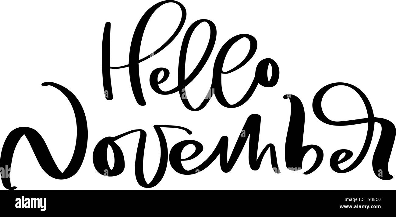 Hello November Vector ink lettering. Handwriting black on white word ...