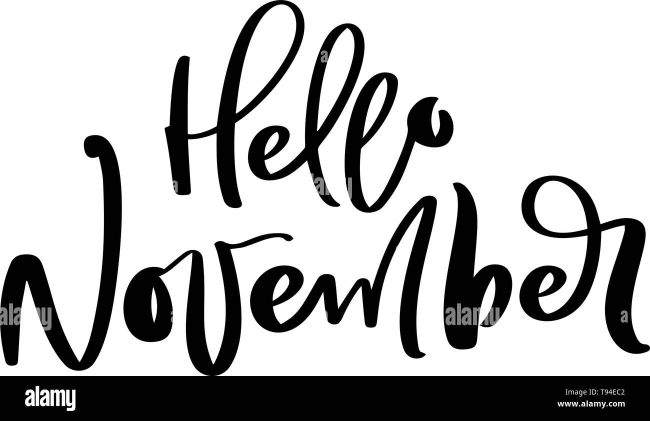 Hello November Vector ink lettering. Handwriting black on white word ...
