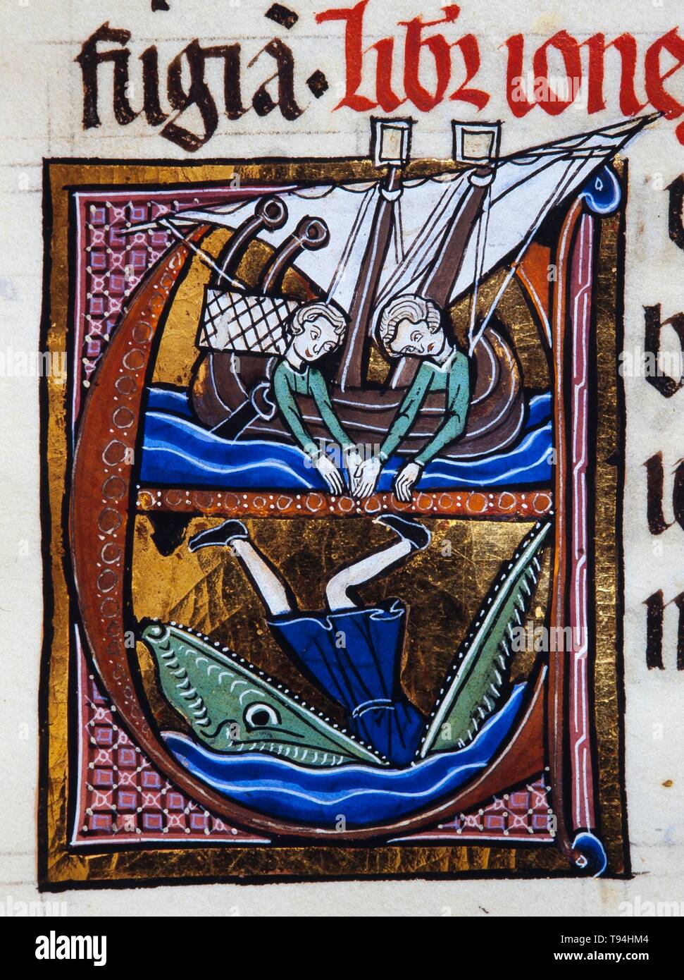 Jonás devorado por una ballena, miniatura de la 'Biblia Sacra', Tinta ...
