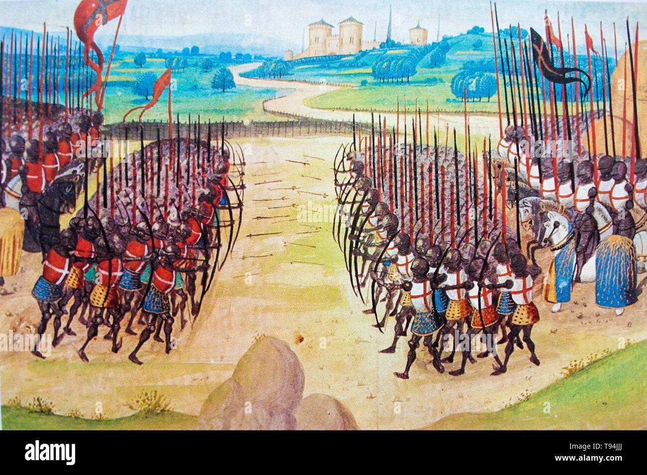 Battle of Agincourt, 25th October 1415, illuminated manuscript painting made in the 15th Century ...