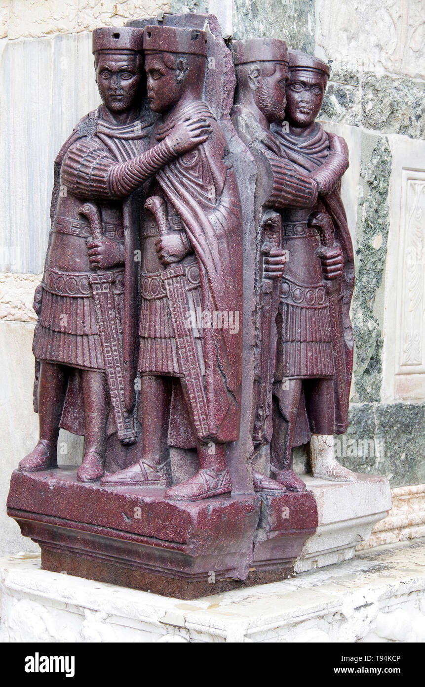 The red porphyry sculptured figures of the Tetrarchy, the four joint ...
