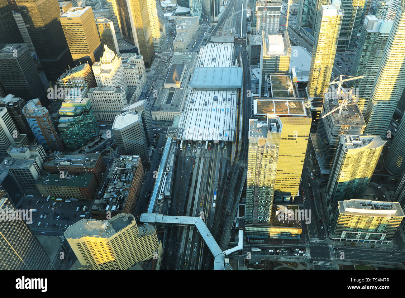 An aerial of Toronto train yards at twilight Stock Photo - Alamy