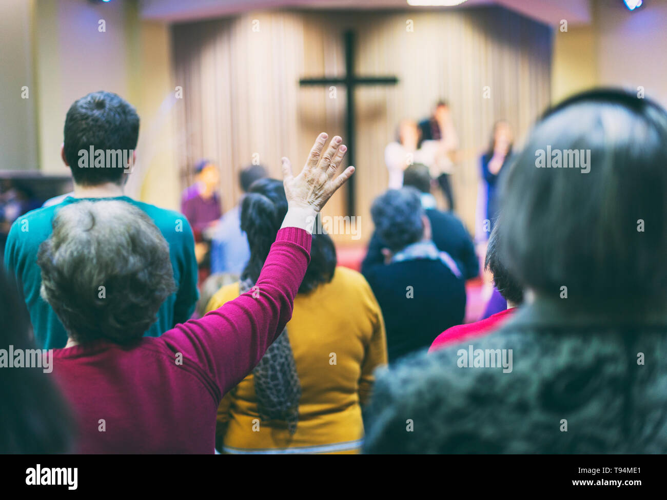Christian congregation worship God together Stock Photo - Alamy