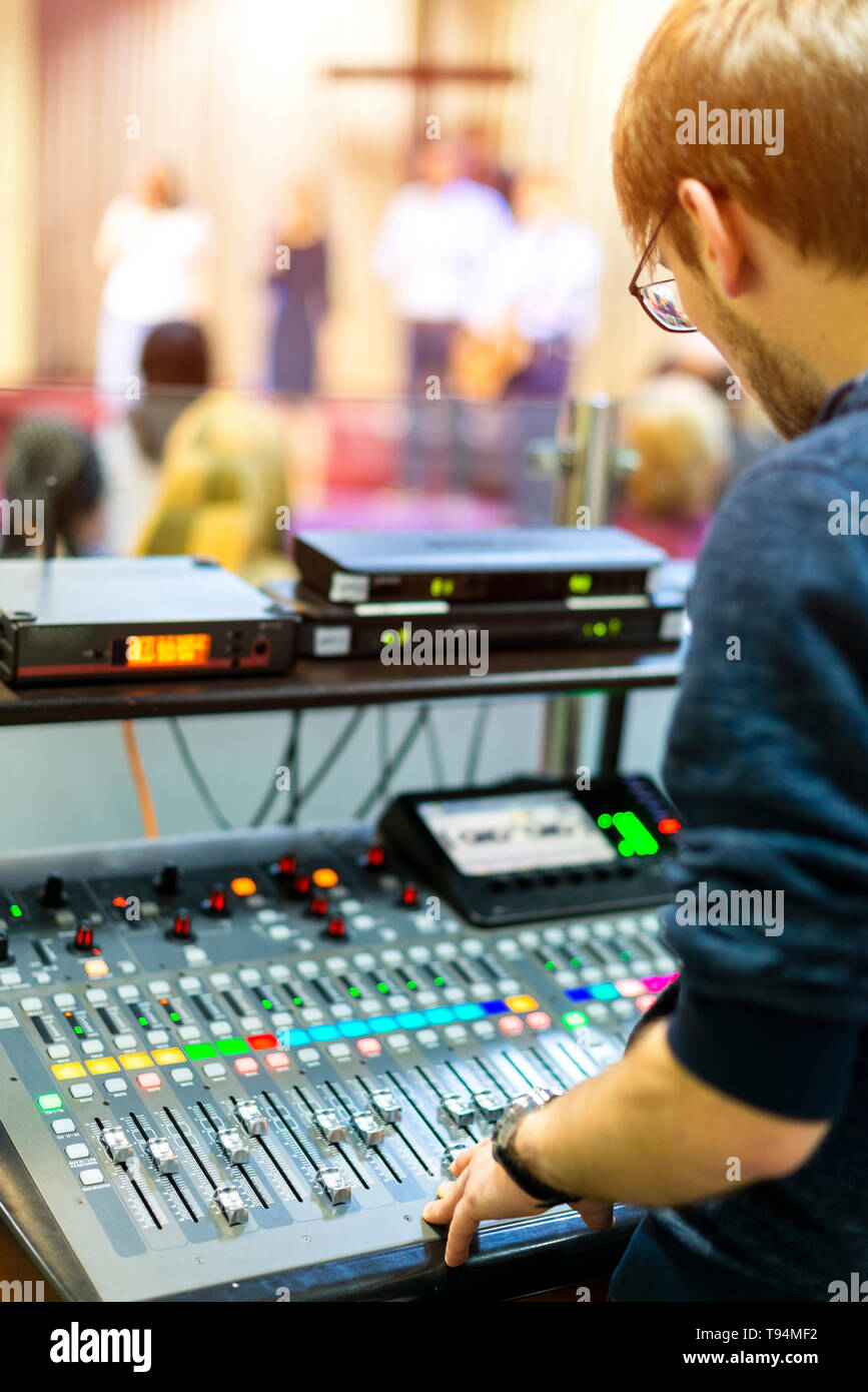Church sound mixing station during ceremony Stock Photo - Alamy