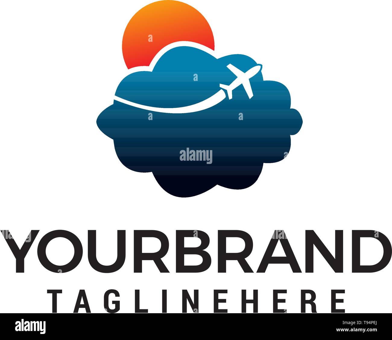 Flying Plane with Cloud and Sun logo design concept template vector ...