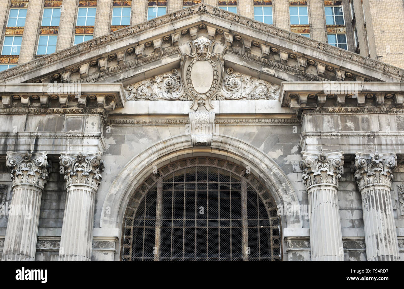 Detail of the long-abandoned Michigan Central Station rail depot in ...