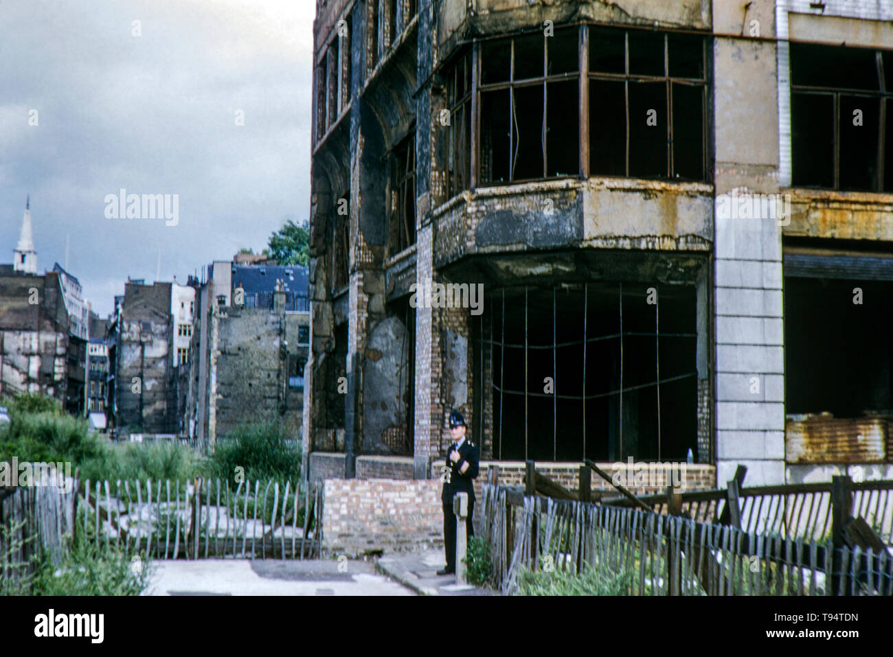 WWII bomb damaged buildings on the South Bank along the river Thames ...