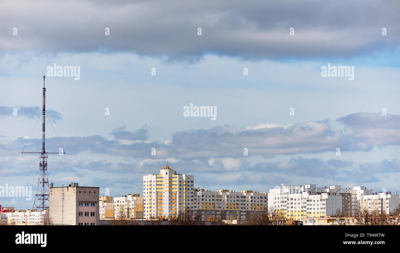 Panoramic view of new residential district with high-rise buildings and ...