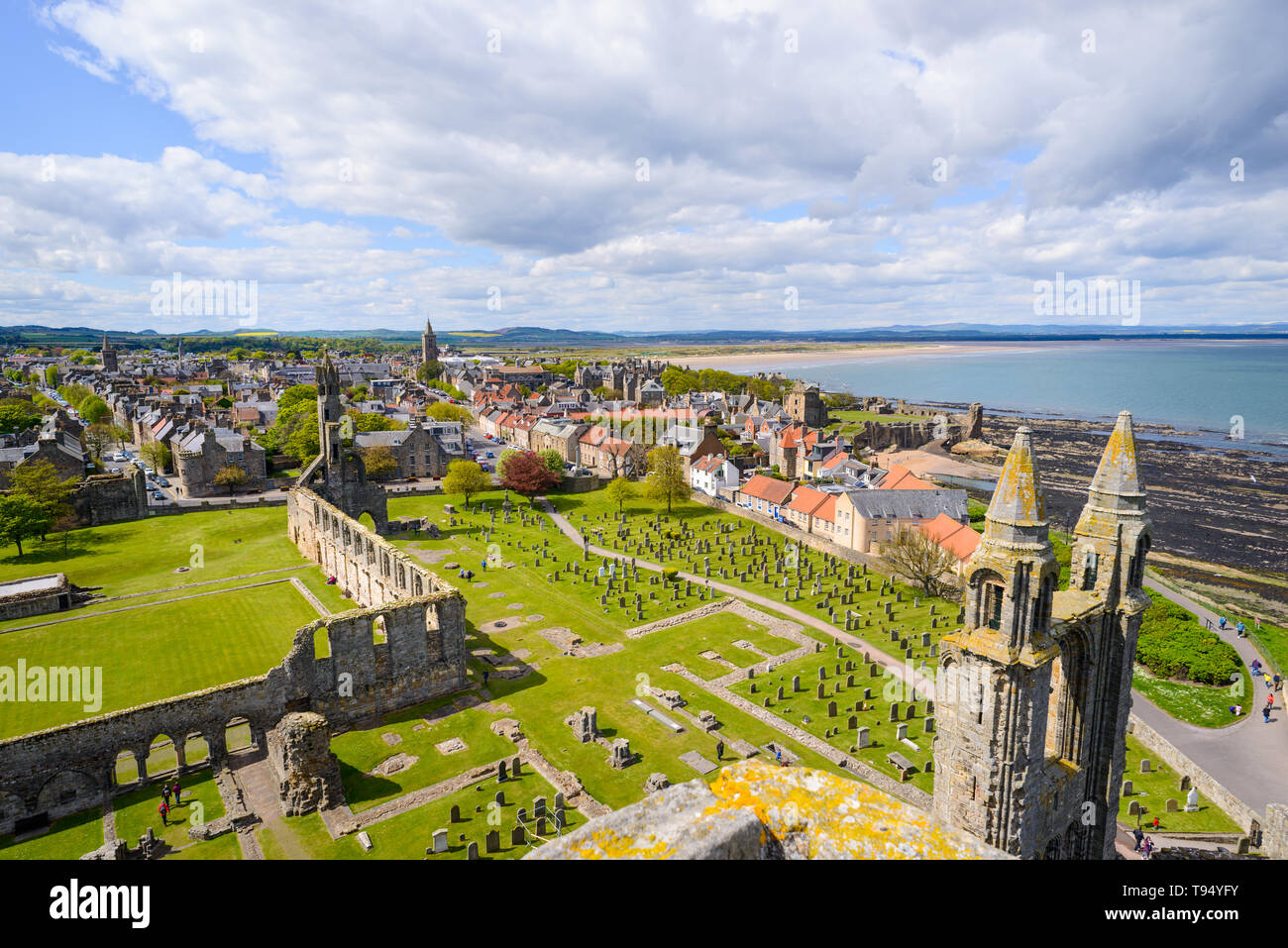 St Andrews Cathedral and the town of St Andrews, viewed from the top of ...