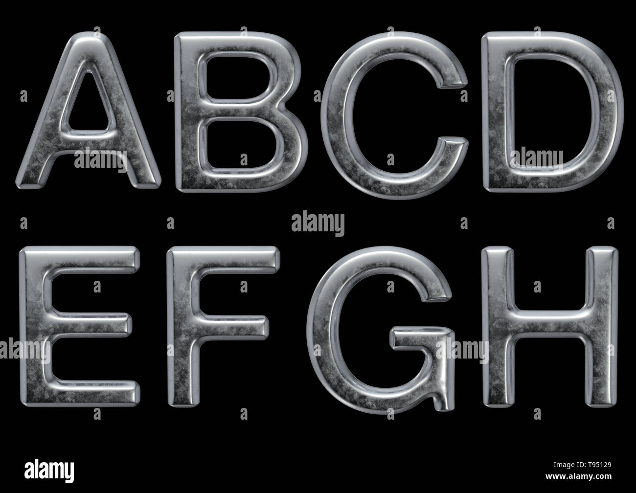 3D Render Set of Beveled Metal Alphabet, isolated on black background ...