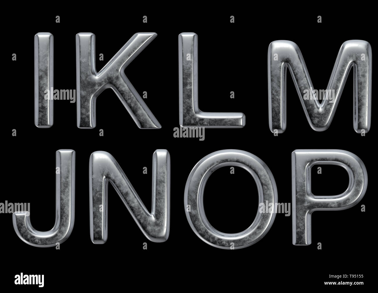 3D Render Set of Beveled Metal Alphabet, isolated on black background ...