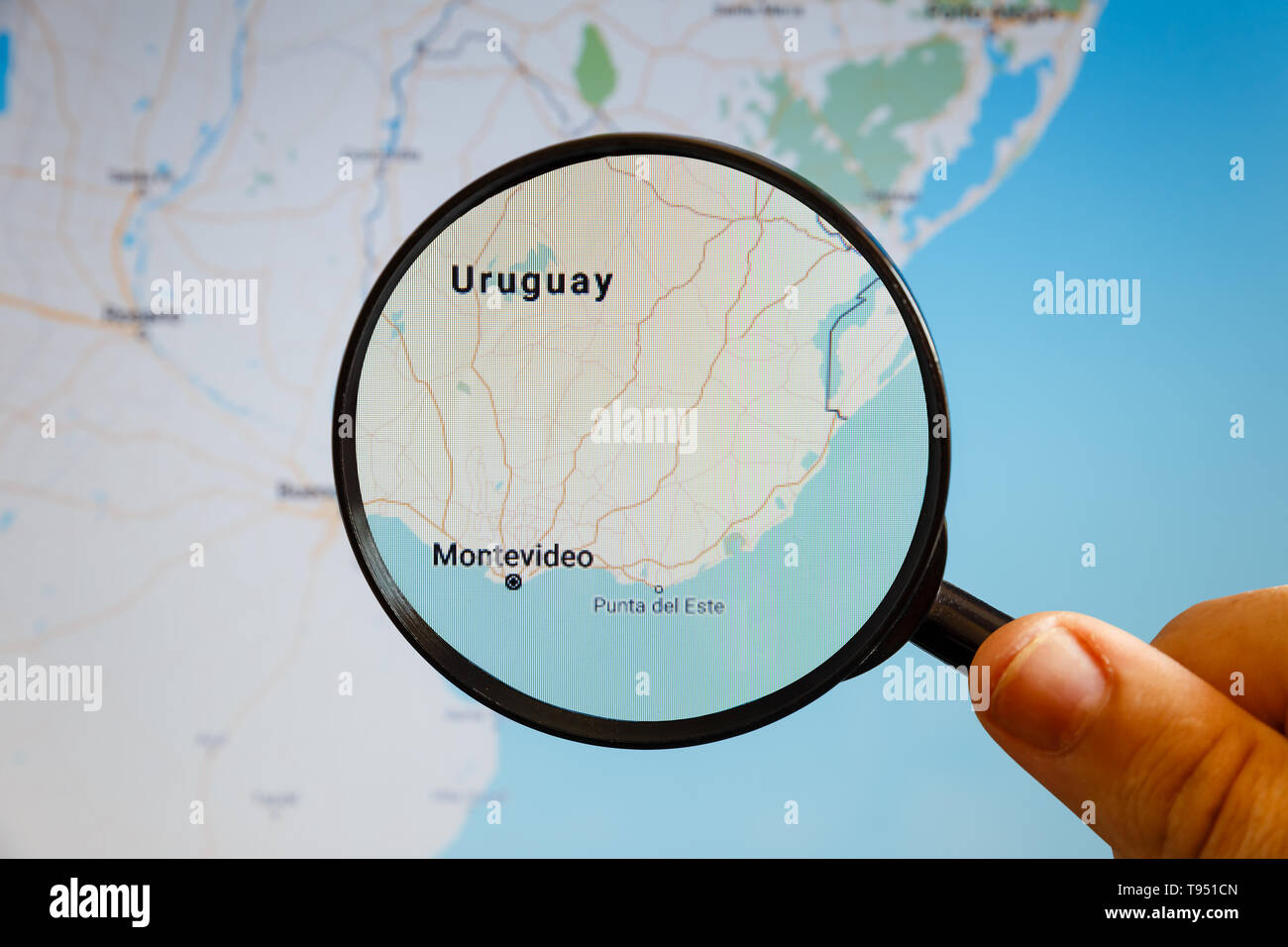 Montevideo, Uruguay. Political map. The city on the monitor screen ...