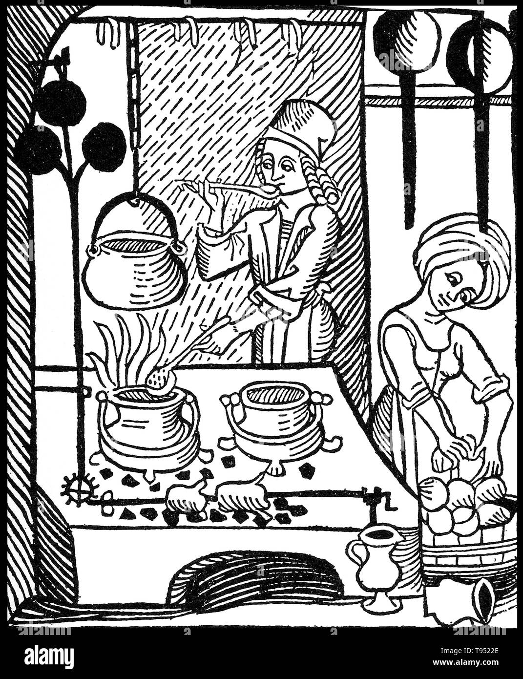 Medieval domestic kitchen illustration Black and White Stock Photos ...