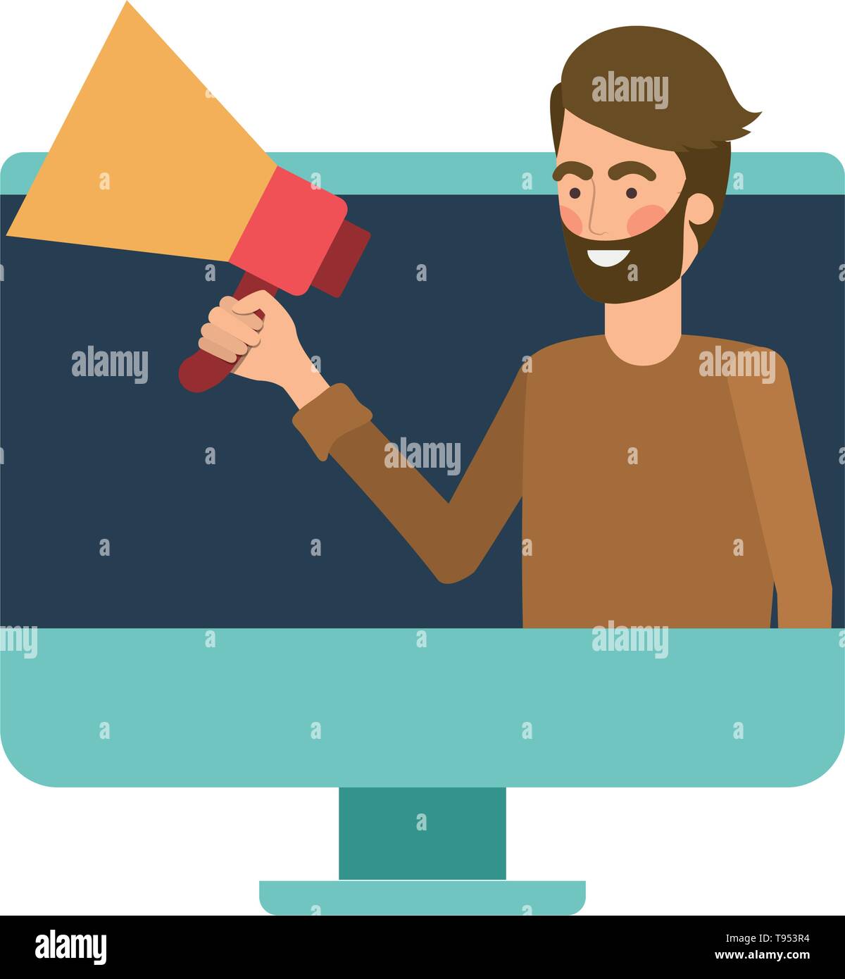 man on computer screen with white background Stock Vector Image & Art ...