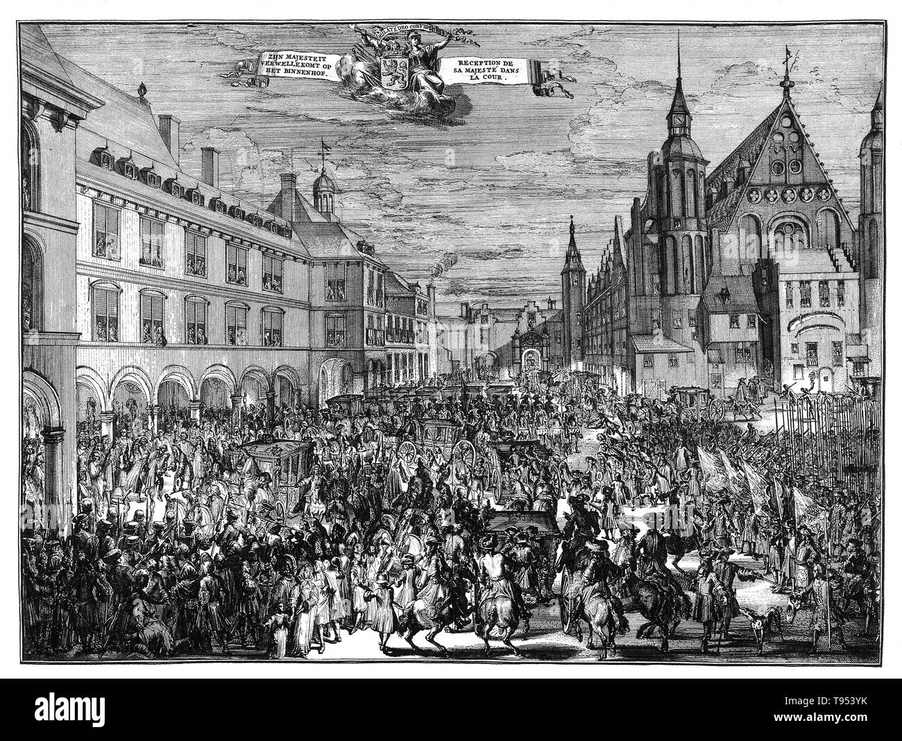 Entitled: ""The reception of William III of Orange at court."" William ...