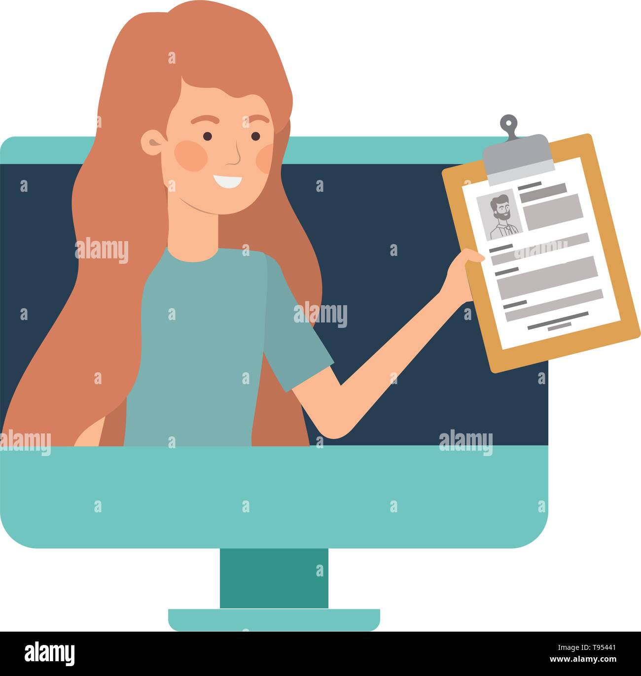 woman on computer screen with white background Stock Vector Image & Art ...