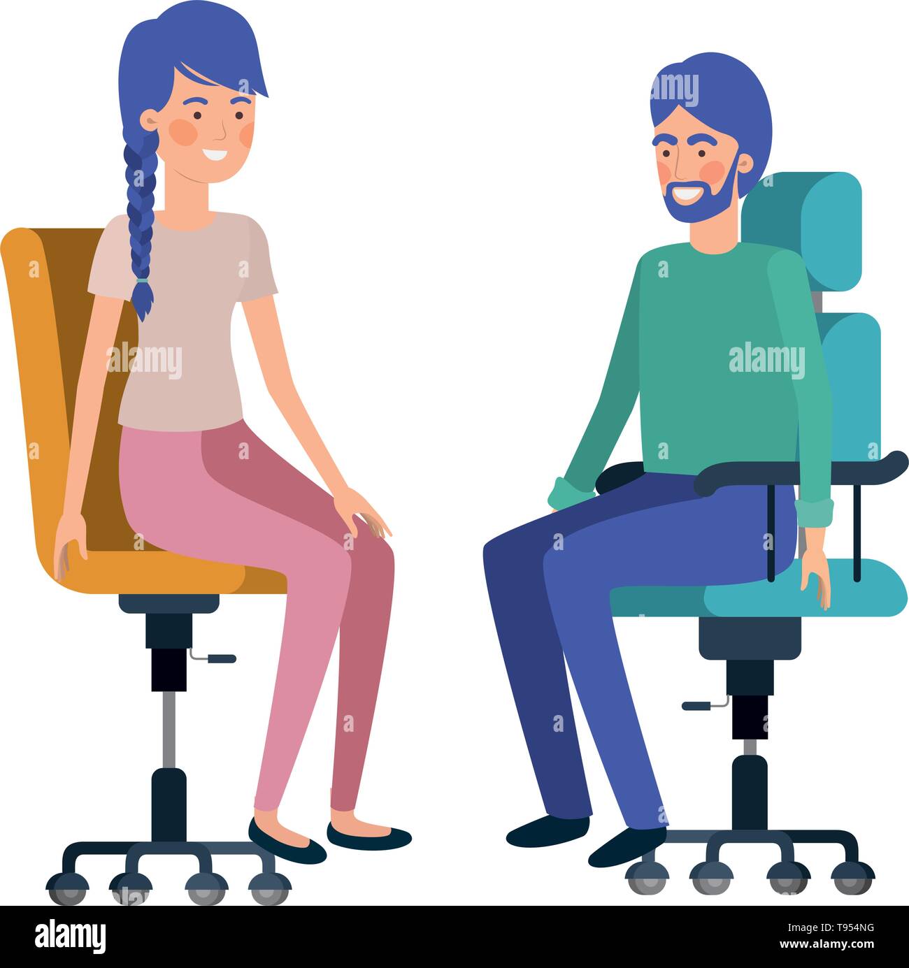 couple with sitting in office chair avatar character Stock Vector Image ...